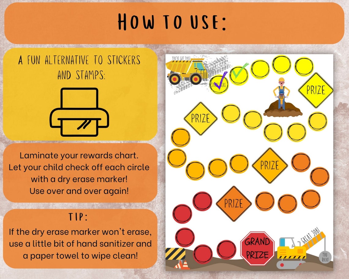 Printable Construction Reward Chart, Kids Reward Chart, Kid ...