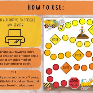 Printable Construction Reward Chart, Kids Reward Chart, Kid ...