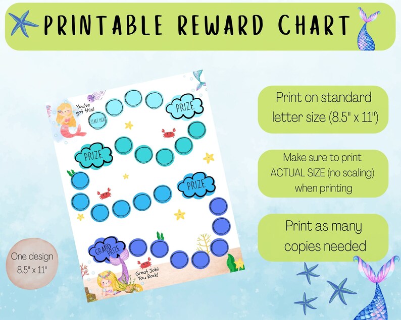 Mermaid Rewards Chart, Printable Rewards Chart, Printable Mermaid ...