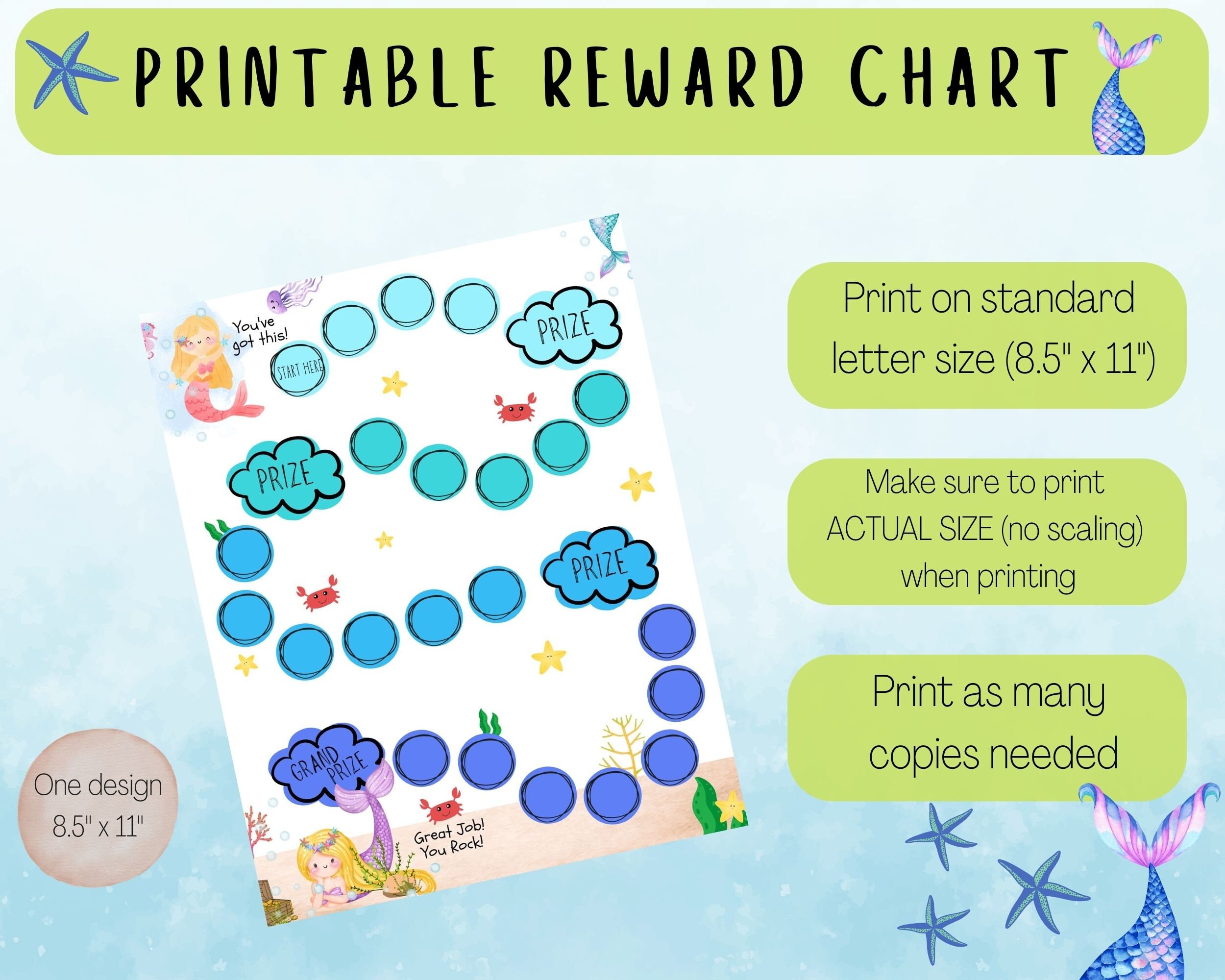 Mermaid Rewards Chart, Printable Rewards Chart, Printable Mermaid ...