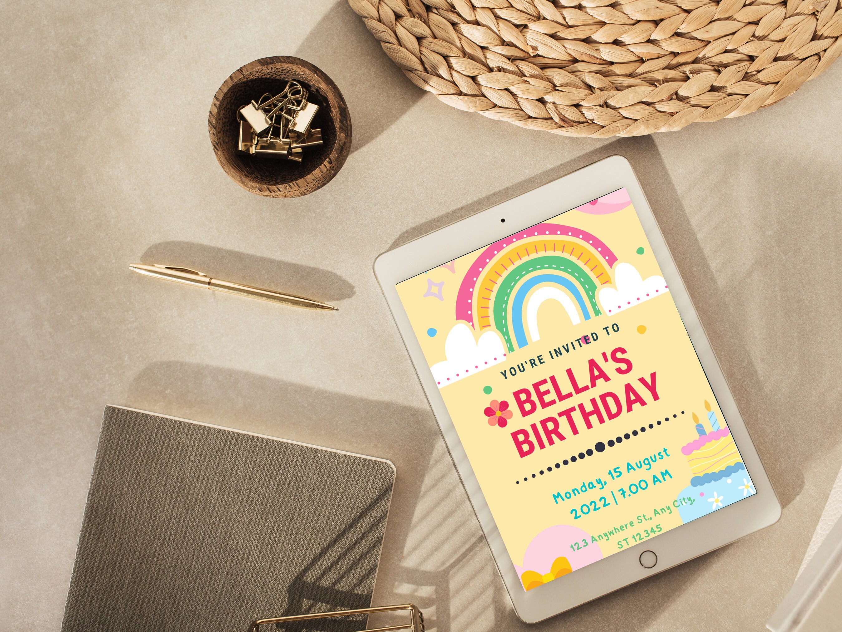 Digital Rainbow Birthday Invitation Editable Digital Invite | Pink ...