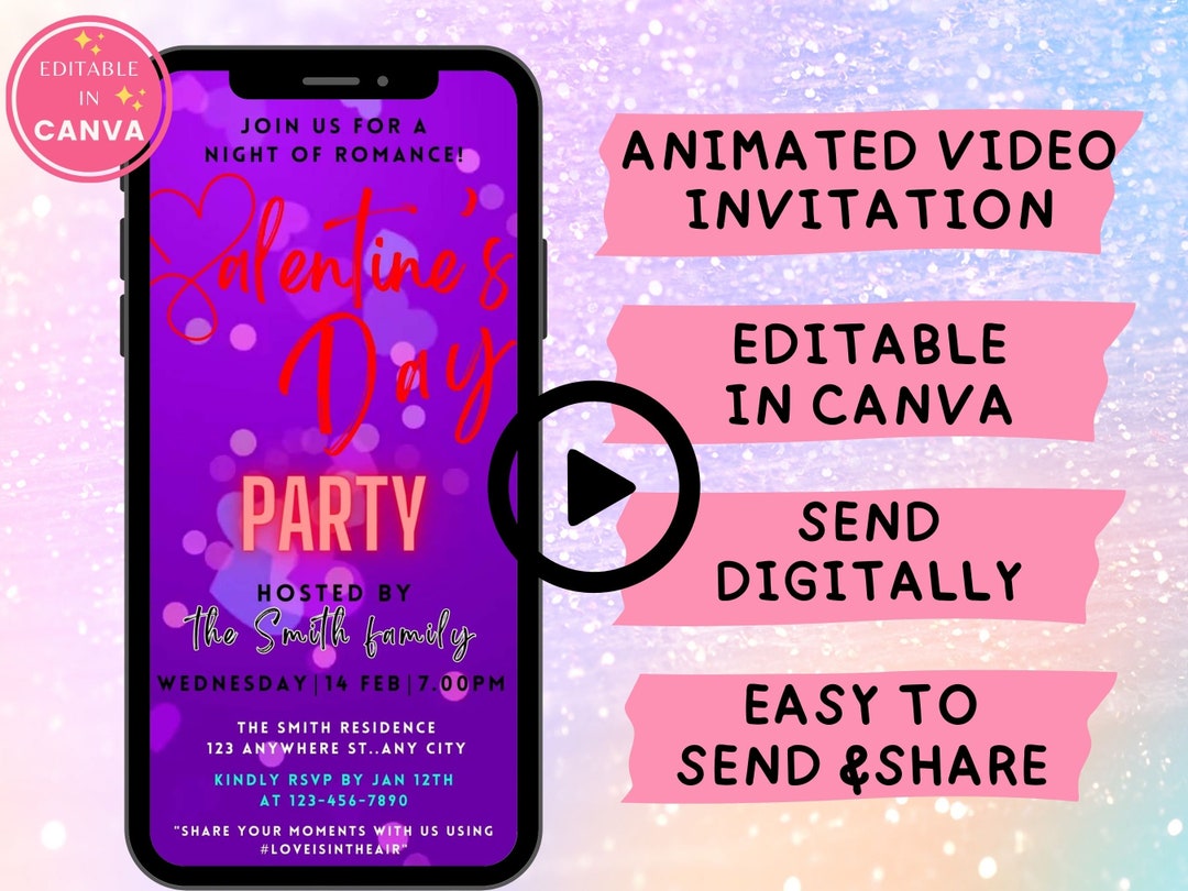 Editable Valentine's Day Party Invitation, Animated Valentine Party ...