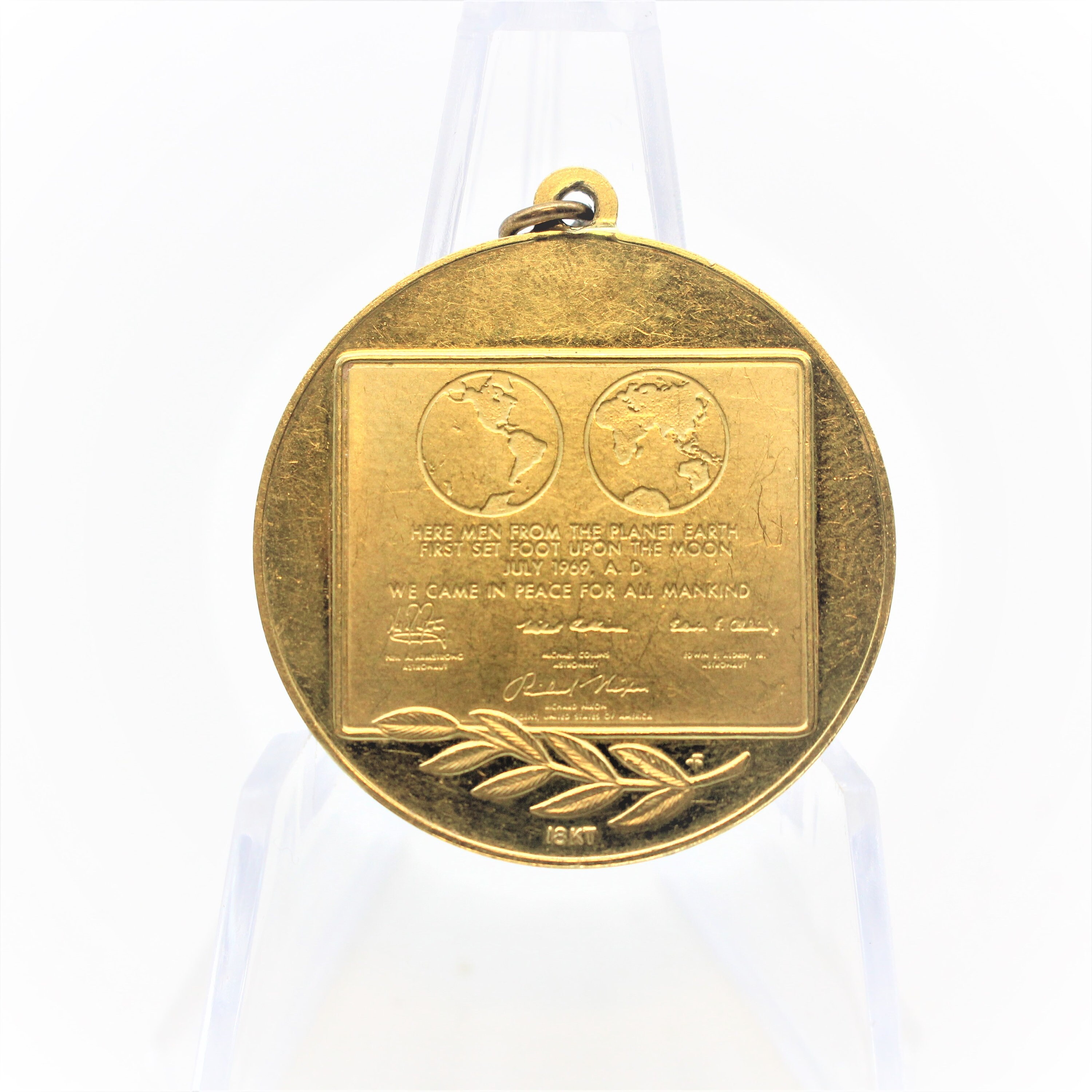 18K Gold, Solid 16 Gram Coin Medallion Pendant lunar Landing. Heavy ...