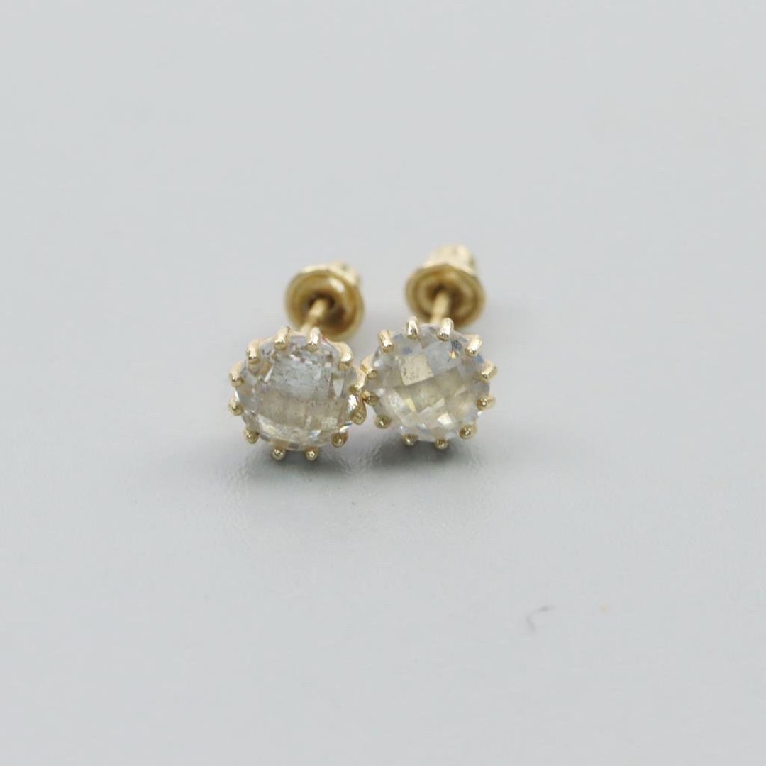 14k Gold Crystal Screw Back Post Earrings. - Etsy