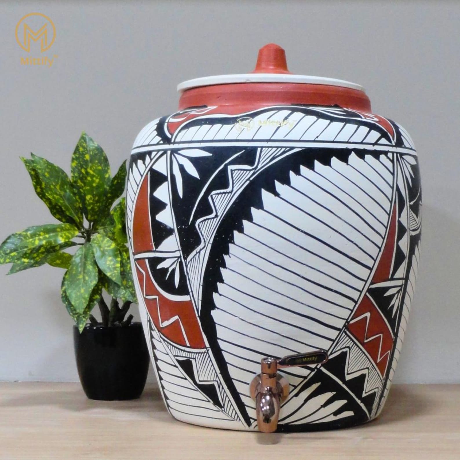 Mittify Handmade Earthen White Clay Water Pot Harp Design With Metal ...