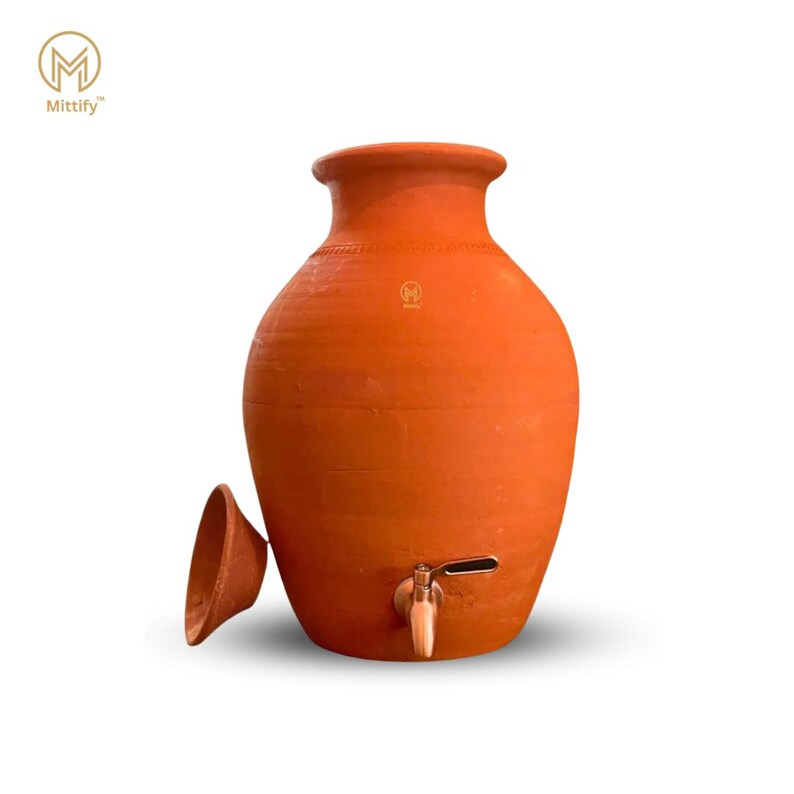 Buy Handmade Terracotta Clay Water Pot With Metal Tap, 8 Liters Online ...