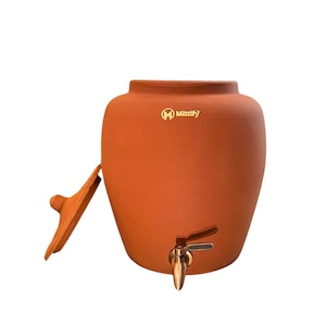 Mittify Handmade Earthen Red Plain Clay Water Pot With Metal Tap and ...