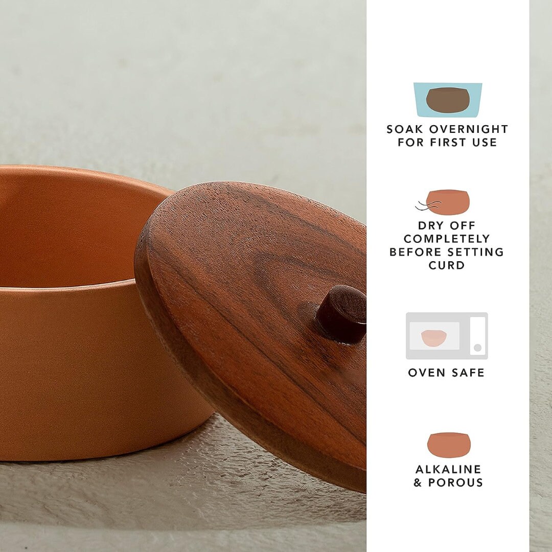 Mittify Handcrafted Clay Curd Setter With Lid : Traditional Artistry ...