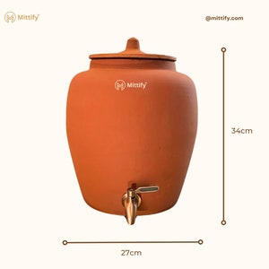 Mittify Handmade Earthen Red Plain Clay Water Pot With Metal Tap and ...