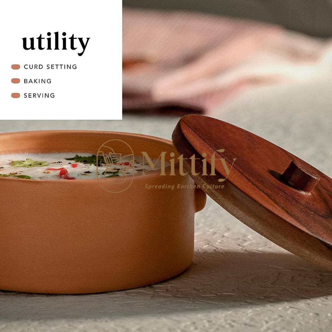 Mittify Handcrafted Clay Curd Setter With Lid : Traditional Artistry ...