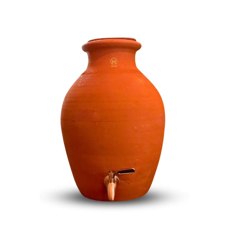 Mittify Handmade Earthen Red Plain Clay Water Pot With Metal Tap and ...
