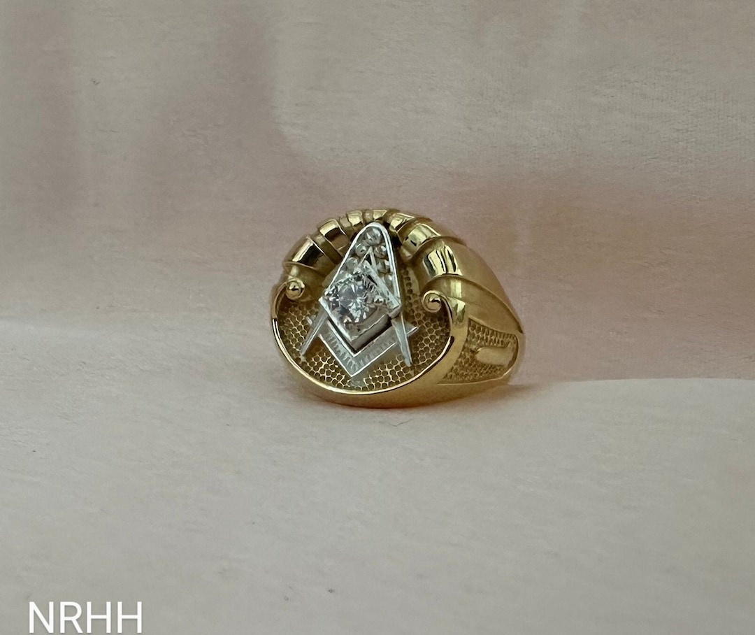 14k Gold Filled Handmade Master Mason Diamonds Ring, Masonic Ring ...