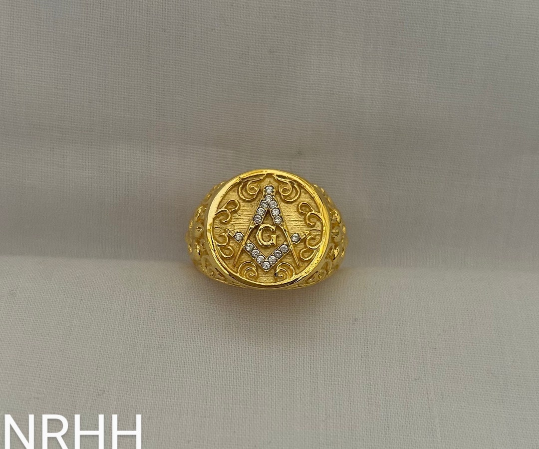 14k Gold Filled Handmade Master Mason Diamonds Ring, Masonic Ring ...