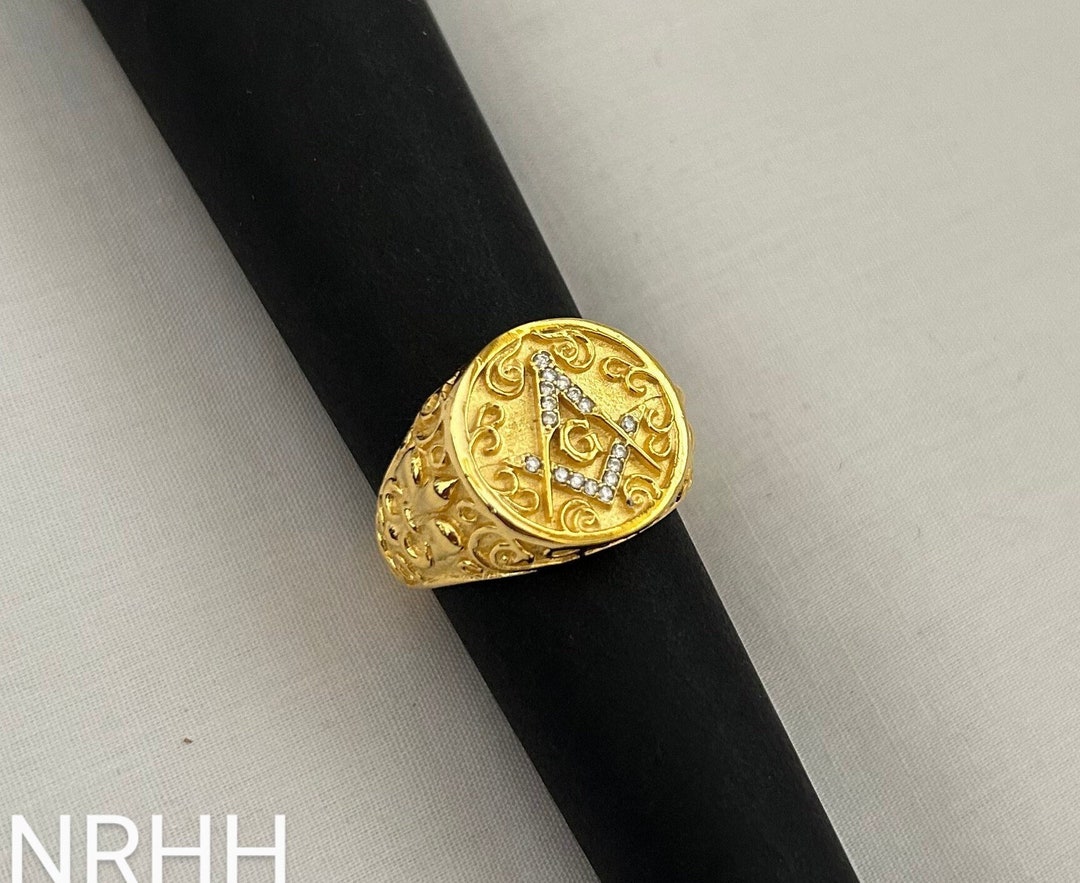 14k Gold Filled Handmade Master Mason Diamonds Ring, Masonic Ring ...