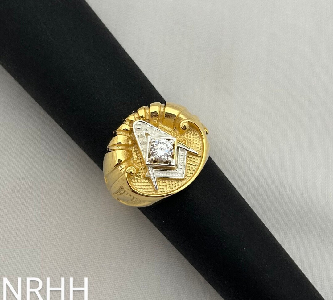 14k Gold Filled Handmade Master Mason Diamonds Ring, Masonic Ring ...
