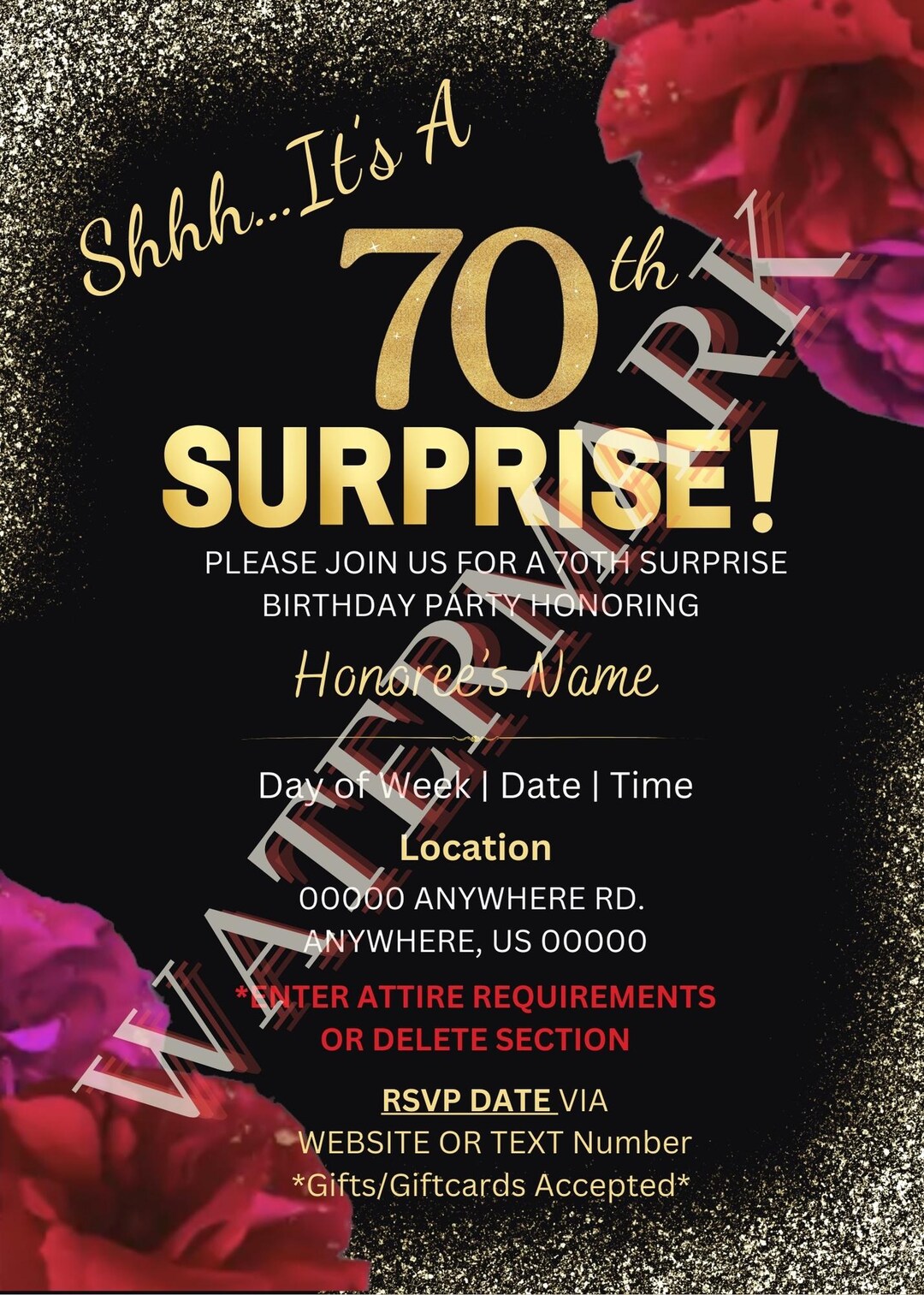 Editable 70th Surprise Birthday Invitation/flyer - Etsy Canada
