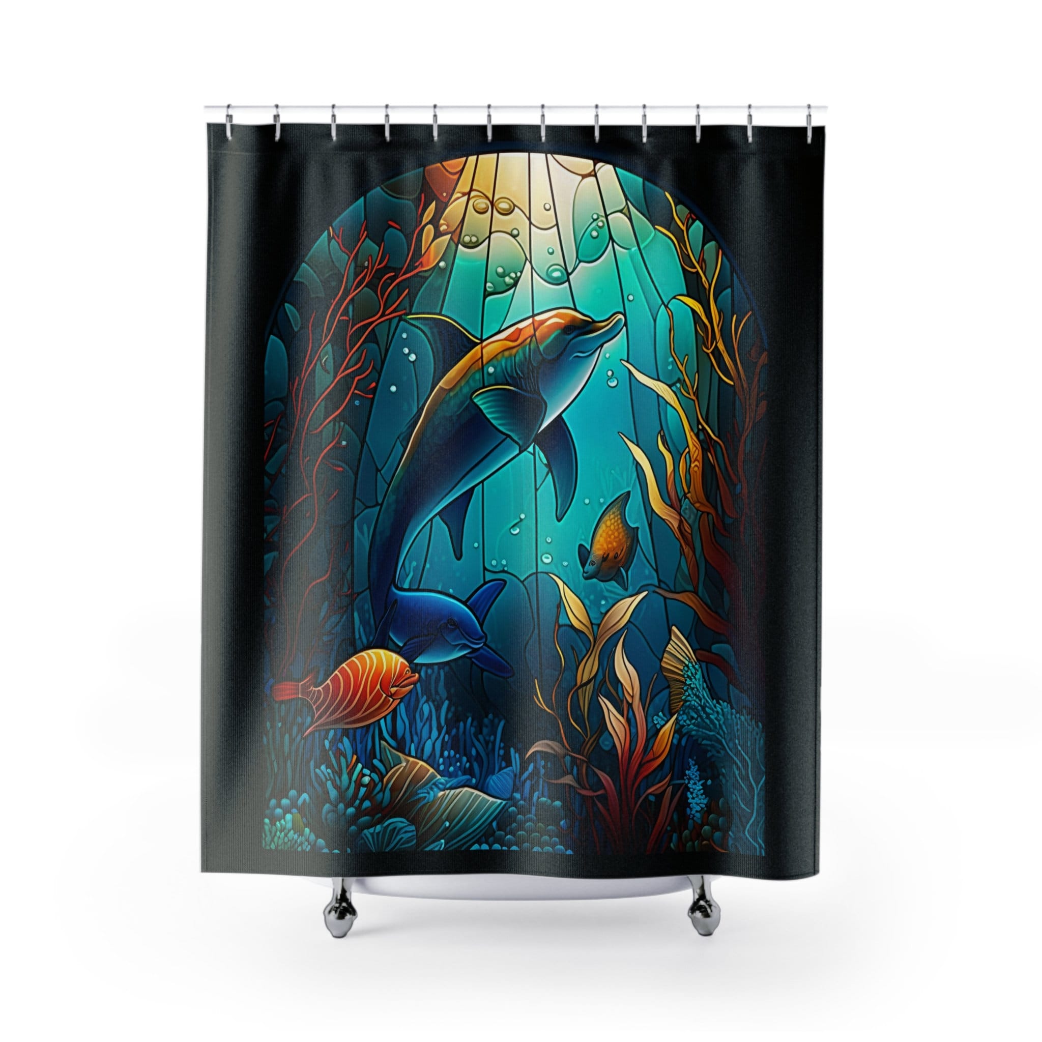 Stained Glass - Underwater Dolphin - Shower Curtain - Home Decor ...