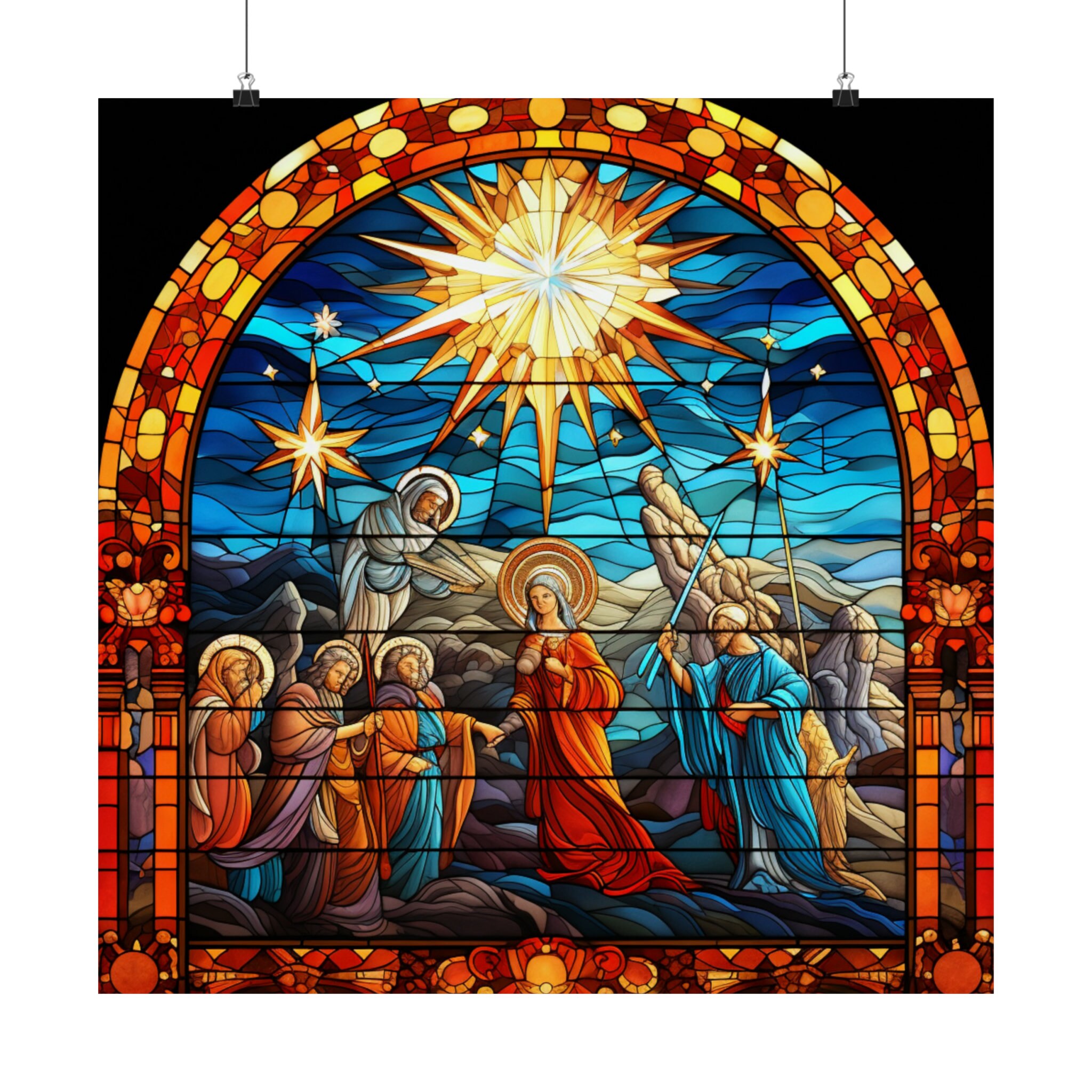 CHRISTMAS Holiday Decor - MATTE POSTER - Stained Glass Nativity Scene ...