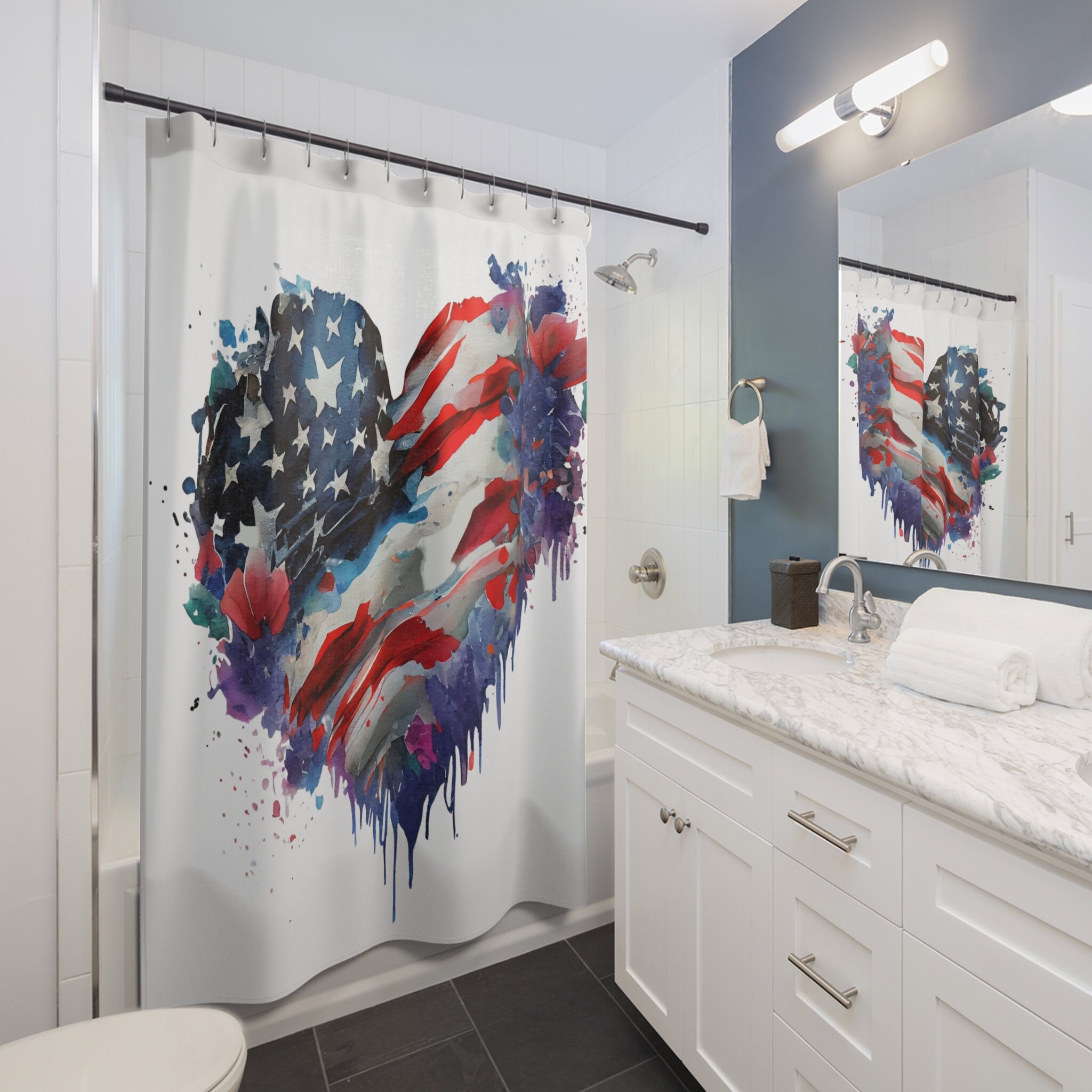 Patriotic - Heart American Flag - Shower Curtain - Home Decor, Bathroom ...