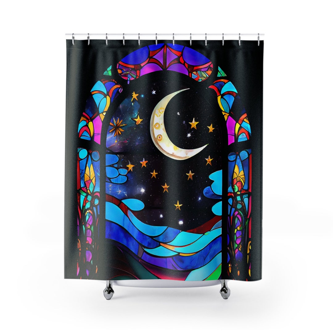 Stained Glass Celestial Stars Moon Night Sky - Shower Curtain - Home ...