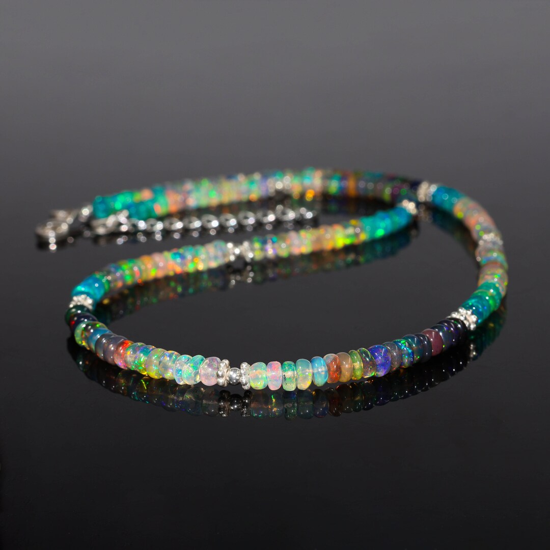 Natural Multi Opal Bead Necklace, Ethiopian Opal Necklace, Smooth ...