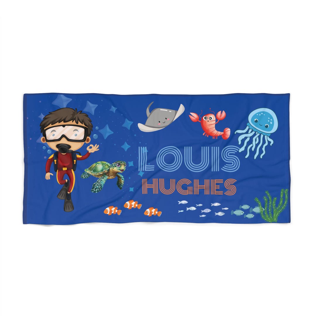 Personalised Scuba Diver Boy Beach Towel - Ocean Gift, Underwater ...