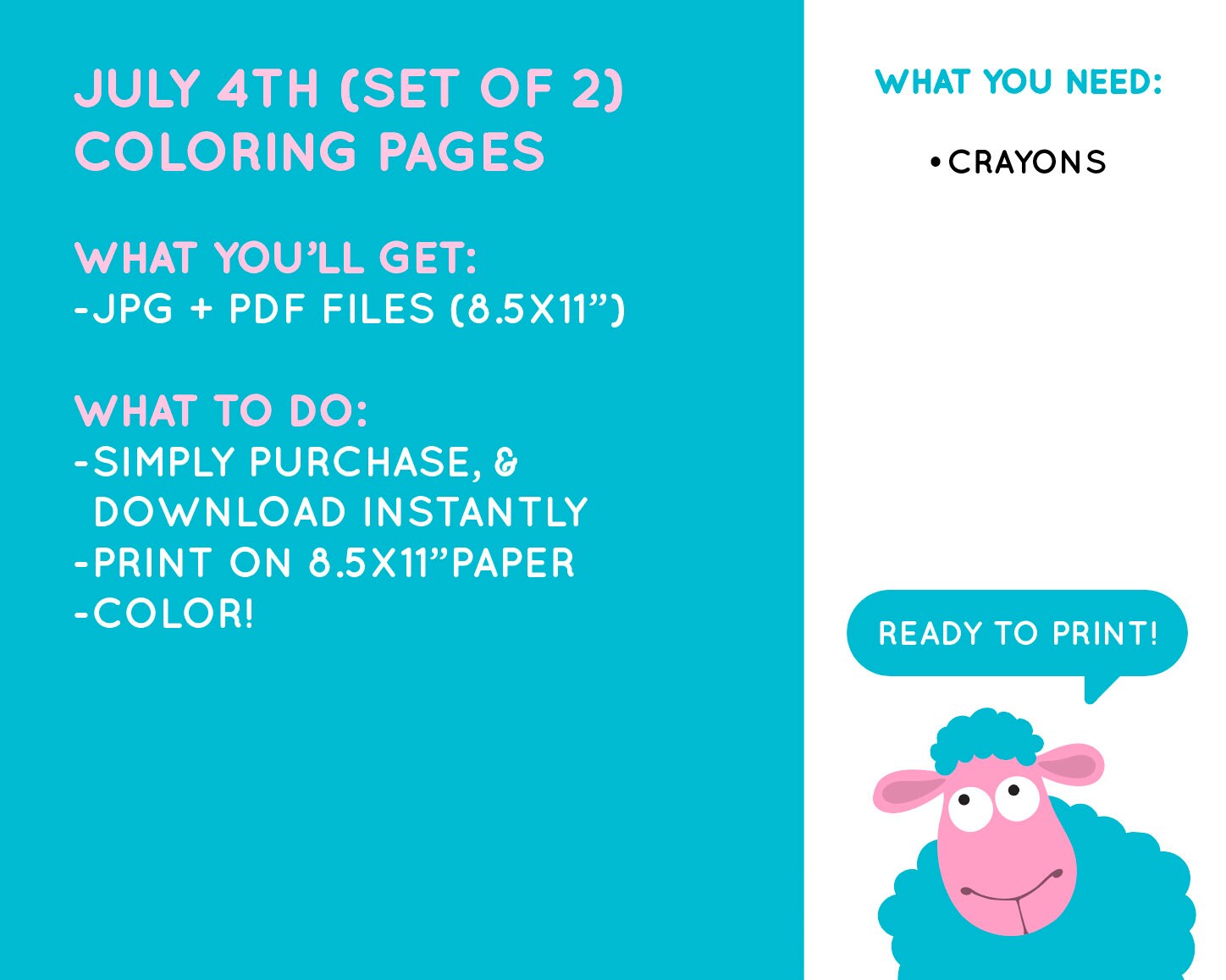 Printable 4th of July Coloring Pages Set of 2 Children Kids Sunday ...