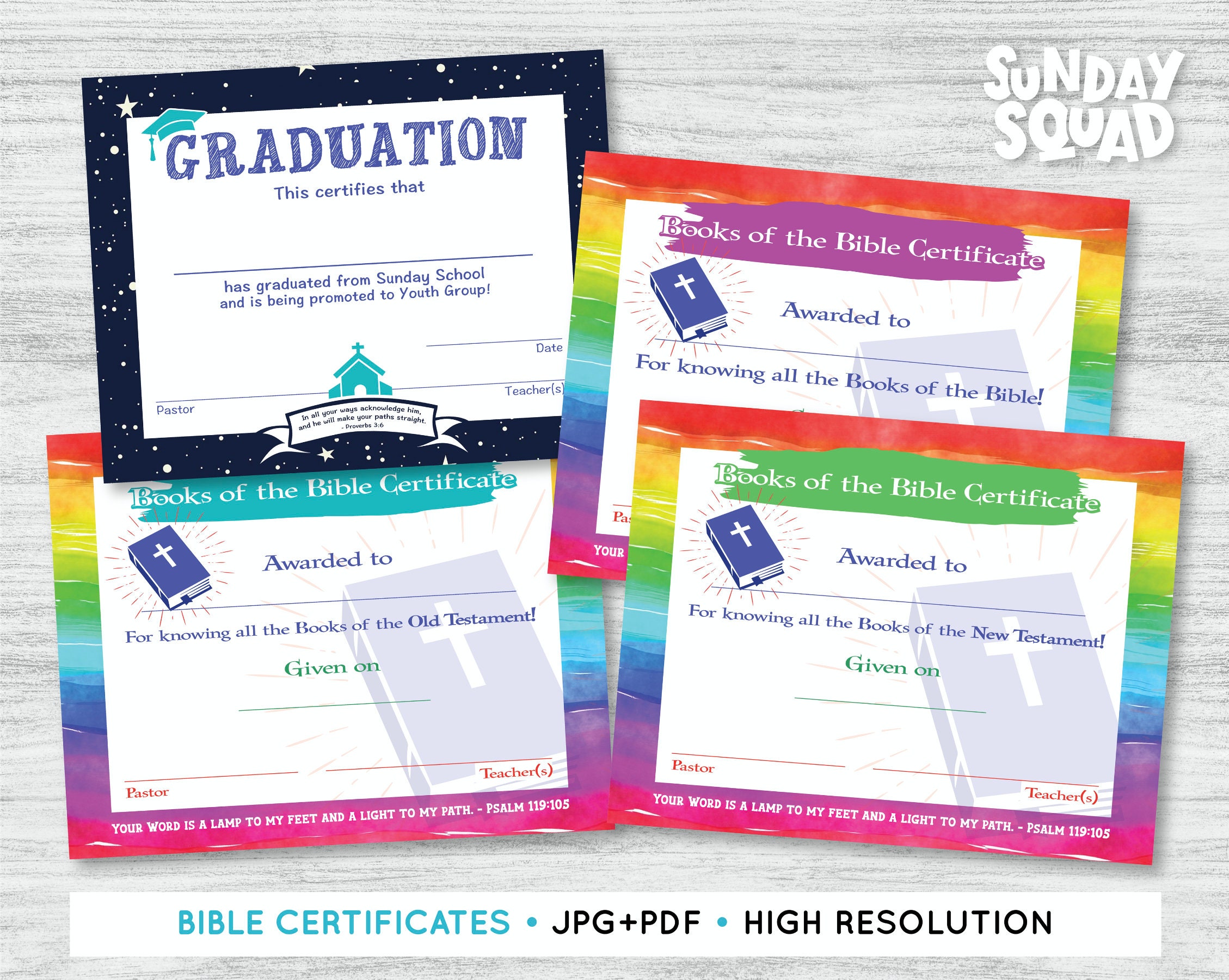 Printable Bible Achievement Certificates set of 4 Children Kids Sunday ...