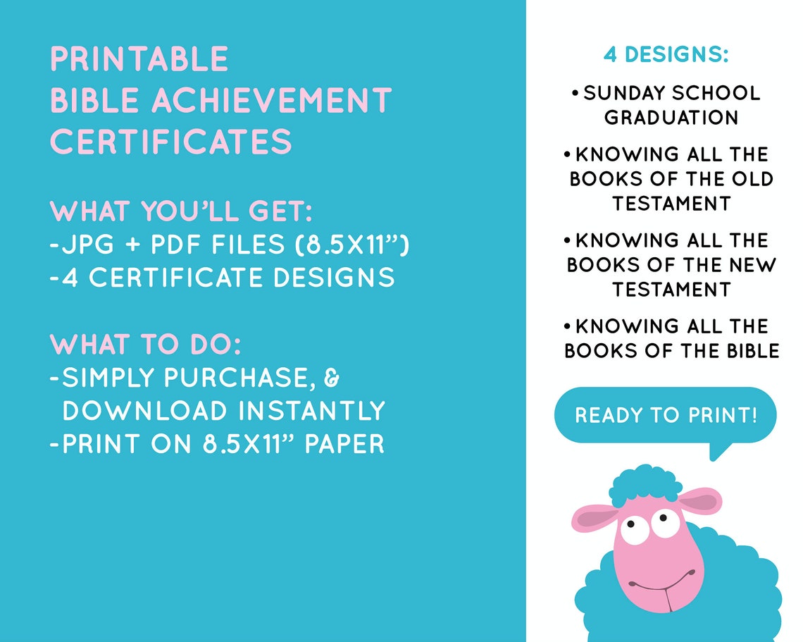 Printable Bible Achievement Certificates (set of 4) Children Kids ...