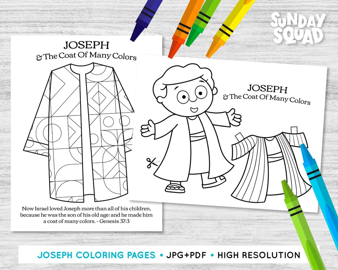 Printable Joseph and the Coat of Many Colors Set of 2 Coloring Pages ...