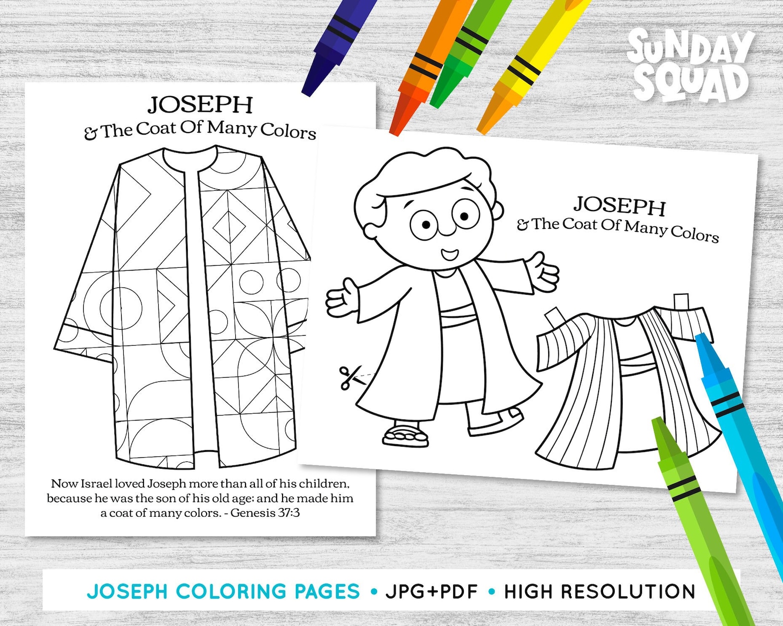 Printable Joseph and the Coat of Many Colors Set of 2 Coloring Pages ...