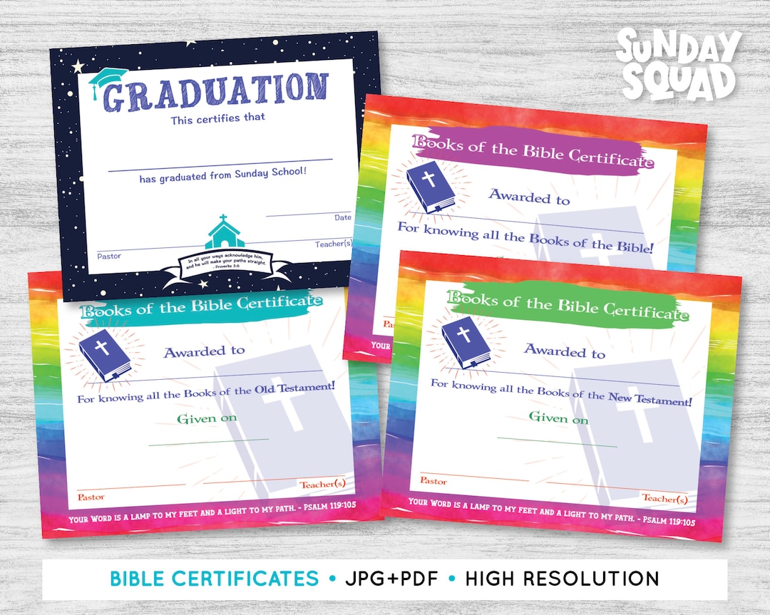 Printable Bible Achievement Certificates (set of 4) Children Kids ...