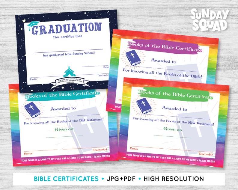 Printable Bible Achievement Certificates (set of 4) Children Kids ...