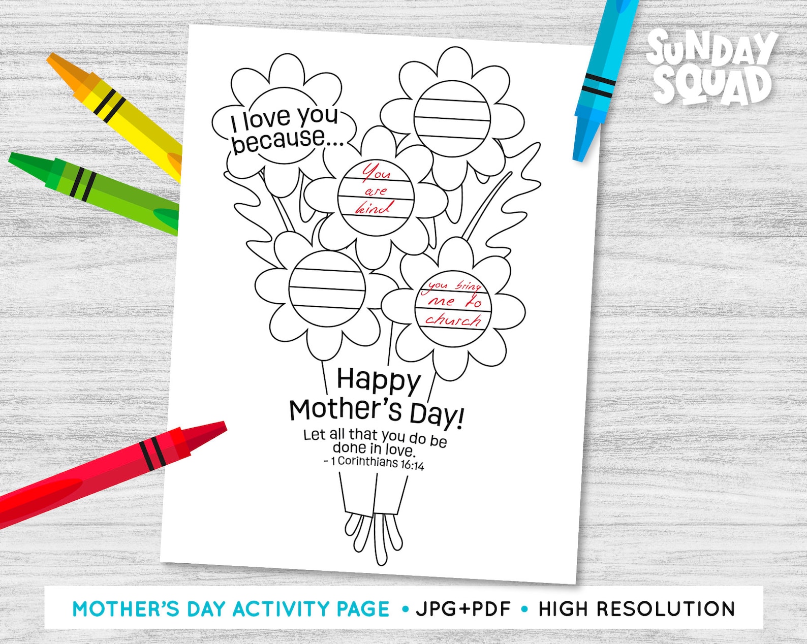 Printable Mother's Day Activity Coloring Page Children Kids Sunday ...