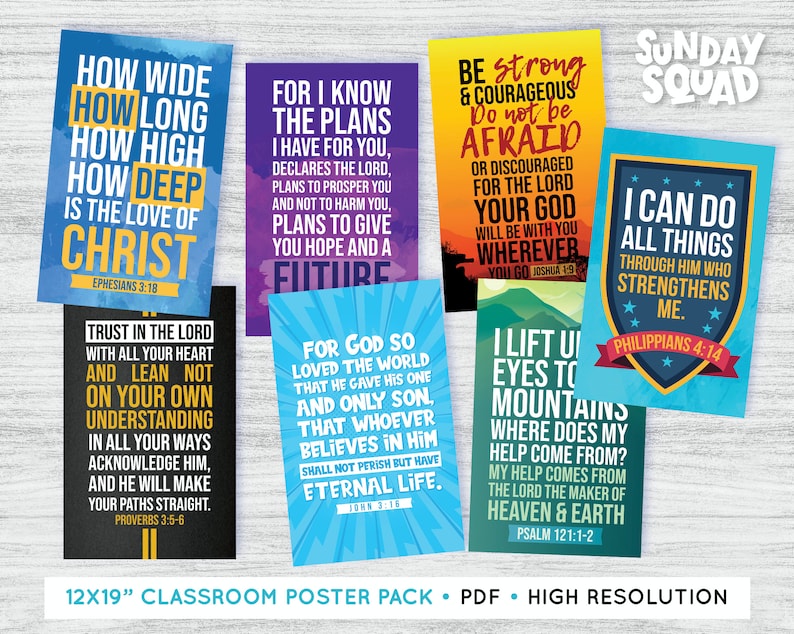 Printable 12x19" Bible Verse Posters Children Kids Sunday School ...