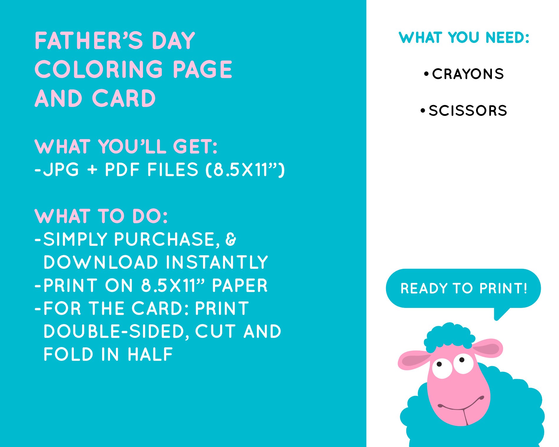 Printable Father's Day Coloring Page and Card Children Kids Sunday ...