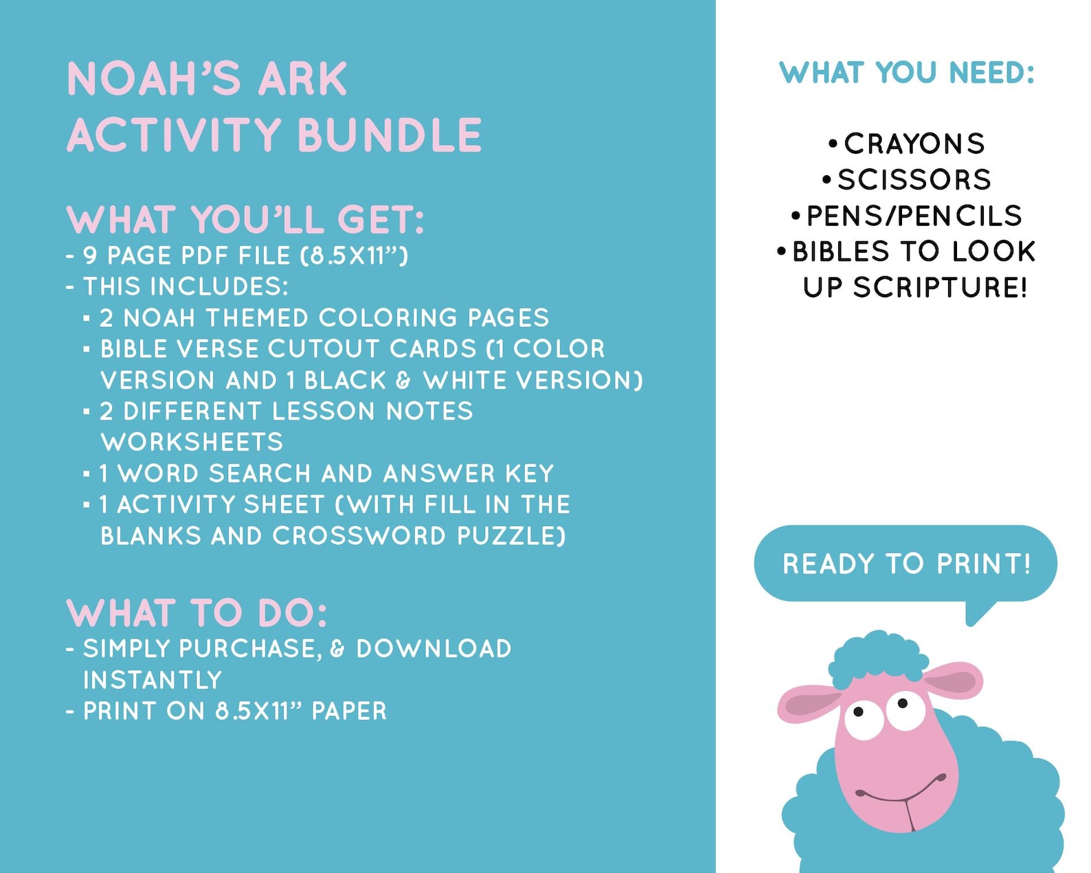 Printable Noah's Ark Activity Bundle Children Kids Sunday School Church ...