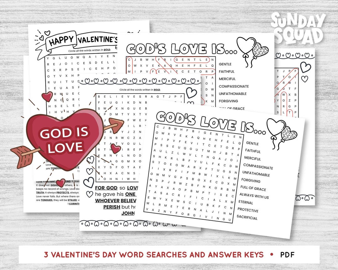 Printable God's Love Valentine Word Searches Set of 3 God is Love ...