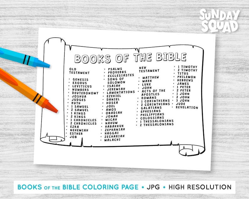 Printable Books of the Bible Coloring Page Children Kids Sunday School ...