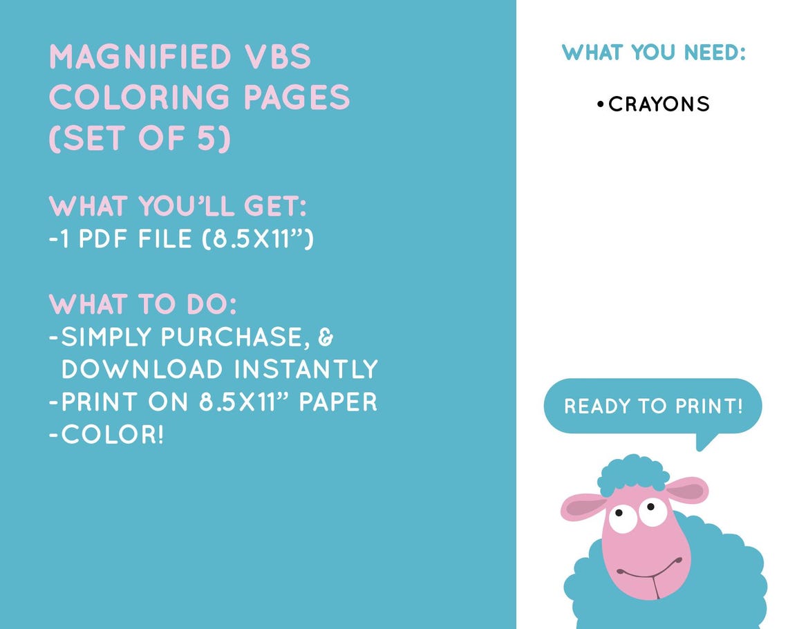 Printable Magnified VBS Coloring Pages Set of 5 Children Kids Sunday ...