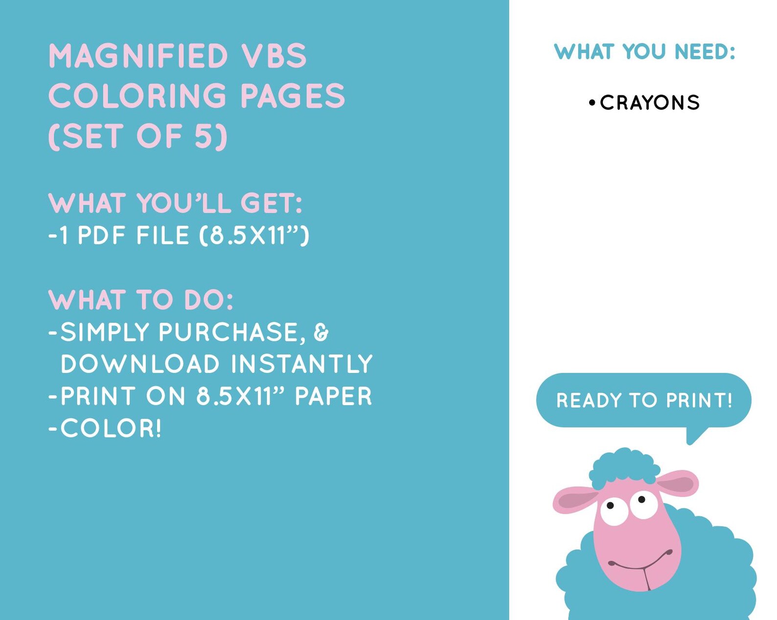 Printable Magnified VBS Coloring Pages Set of 5 Children Kids Sunday ...