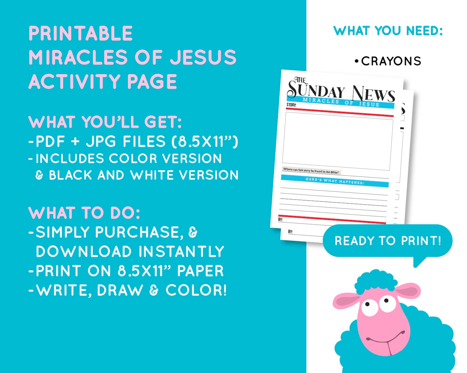 Printable Miracles of Jesus Activity Page Children Kids Sunday School ...