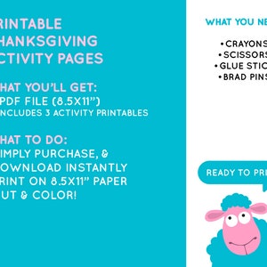 Printable Thanksgiving Activity Page Bundle Children Kids Sunday School ...