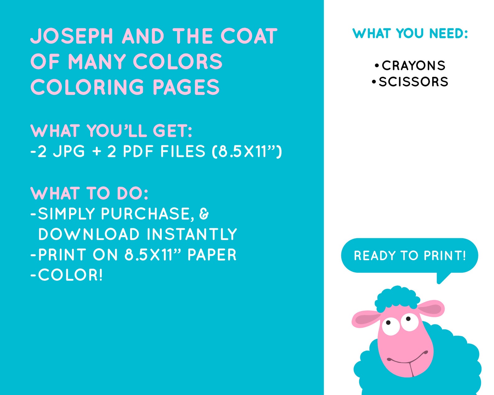 Printable Joseph and the Coat of Many Colors Set of 2 Coloring Pages ...