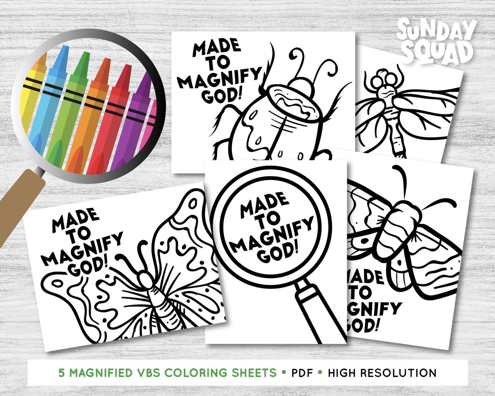 Printable Magnified VBS Coloring Pages Set of 5 Children Kids Sunday ...