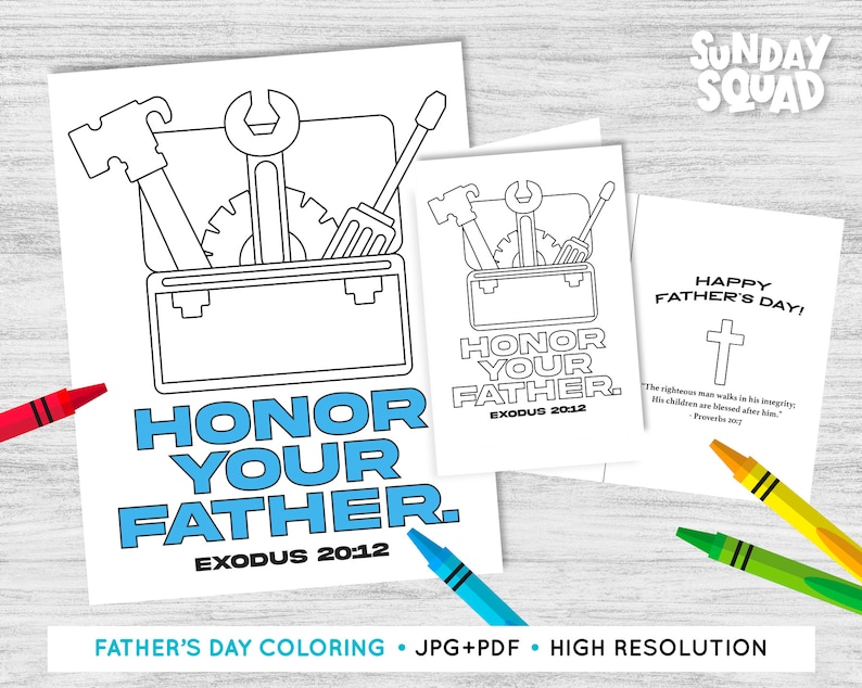 Printable Father's Day Coloring Page and Card Children Kids Sunday ...