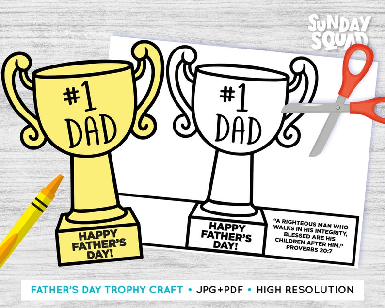 Printable Father's Day Trophy Craft Children Kids Sunday School Church ...