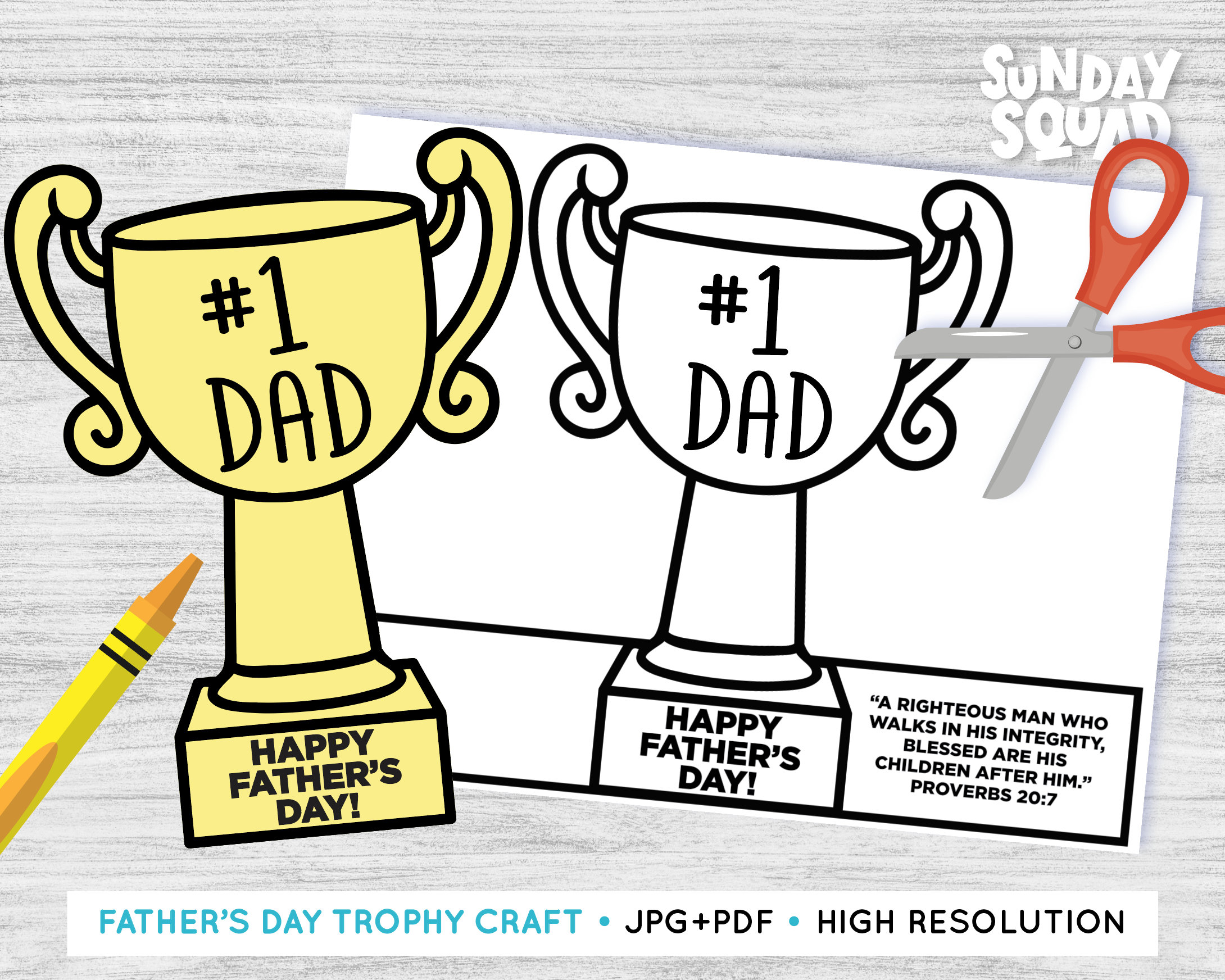 Printable Father's Day Trophy Craft Children Kids Sunday School Church ...