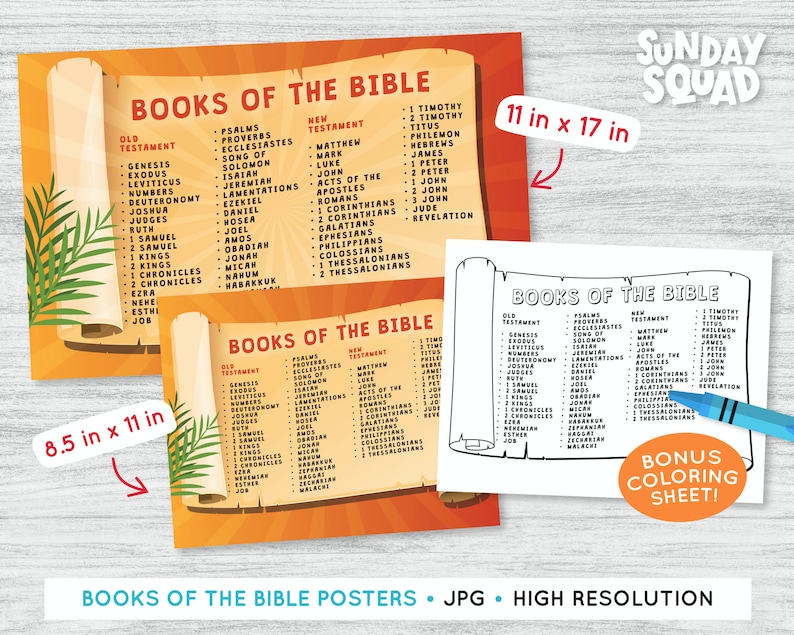 Printable Books of the Bible Poster Children Kids Sunday School ...
