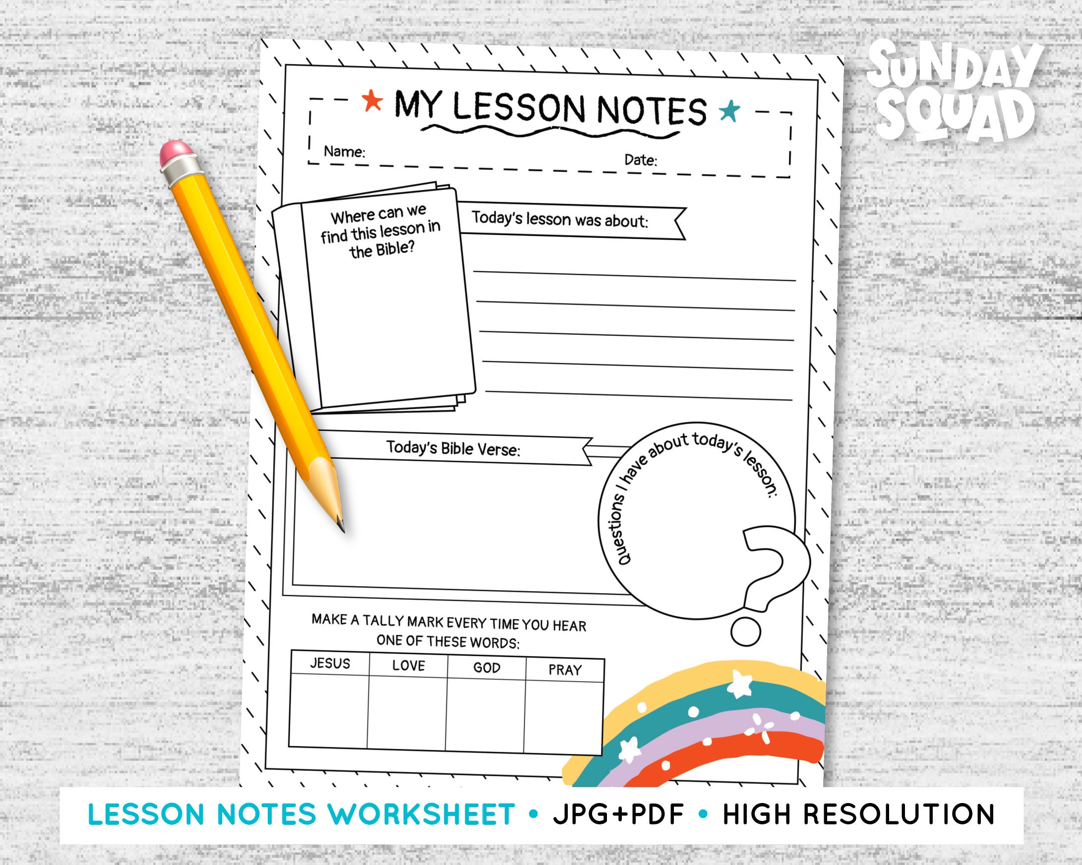 Printable Lesson Notes Worksheet Activity Page Children Kids Sunday ...